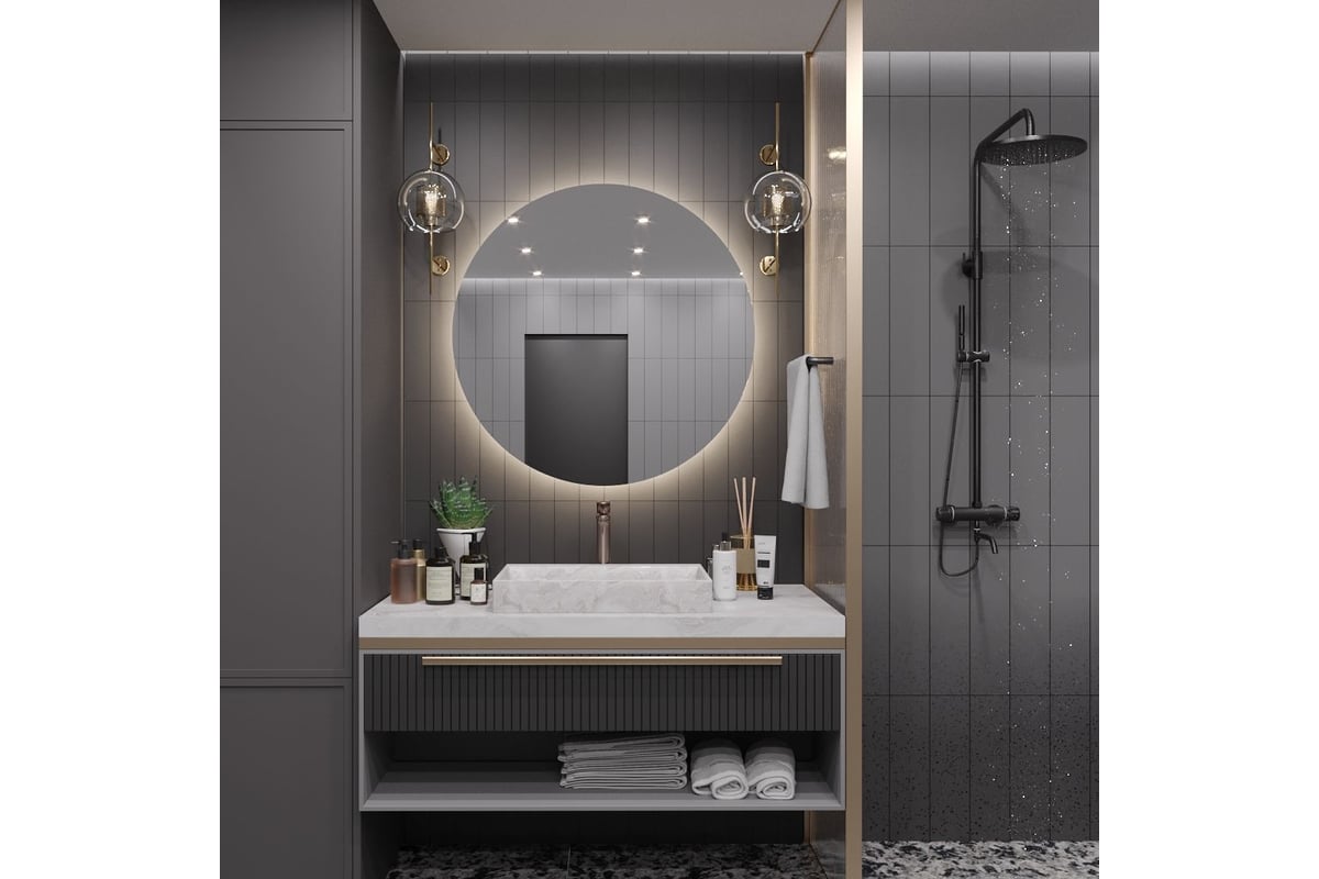 Круглое зеркало для ванной Alias Муза D40 с нейтральной LED-подсветкой, механическая кнопка ...