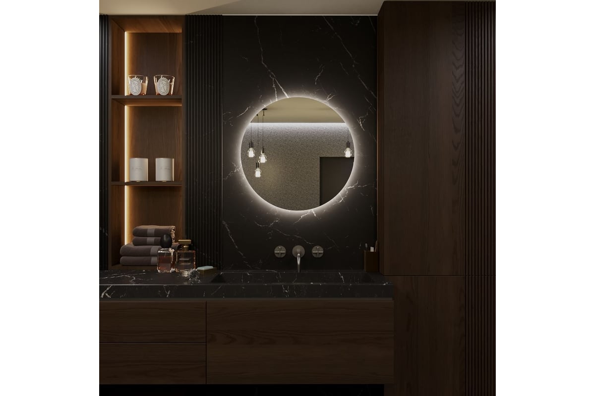 Круглое зеркало для ванной Alias Муза D40 с нейтральной LED-подсветкой, механическая кнопка ...