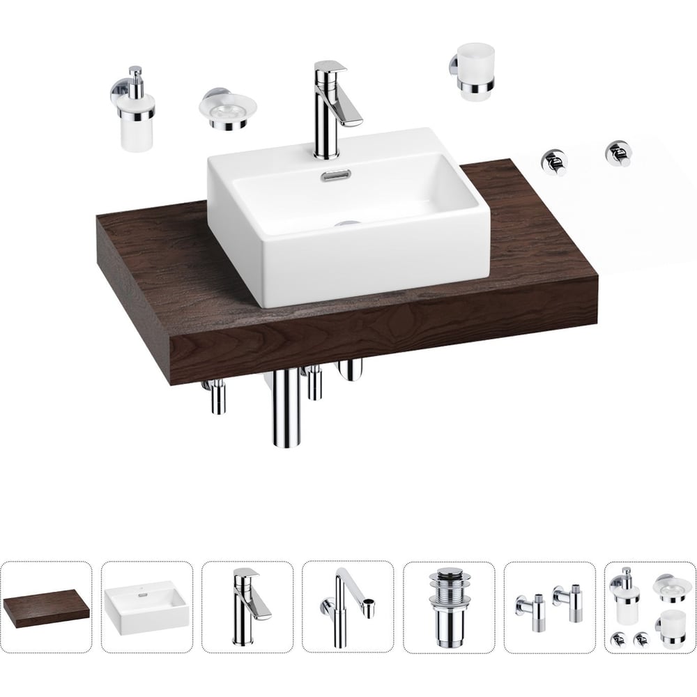 Комплект мебели для ванной комнаты с раковиной Wellsee Genuine Tree ...