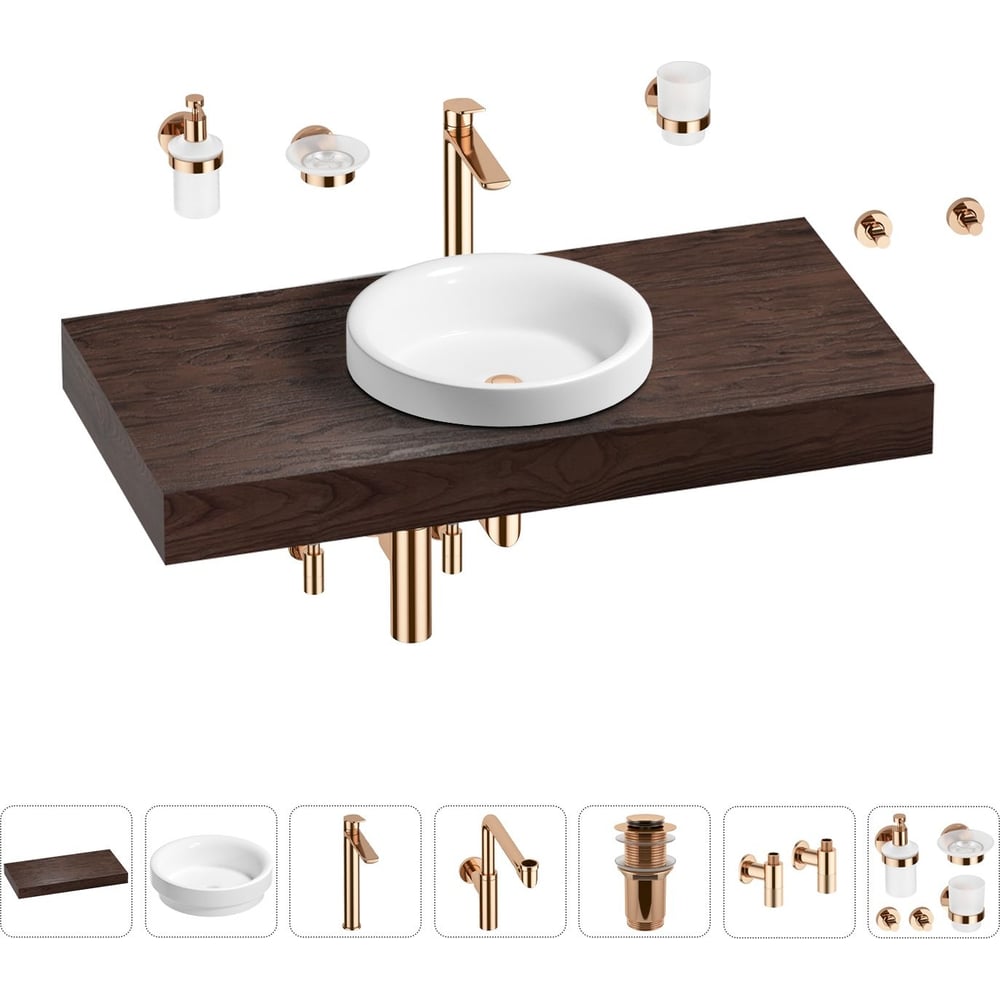 Комплект мебели для ванной комнаты с раковиной Wellsee Genuine Tree ...