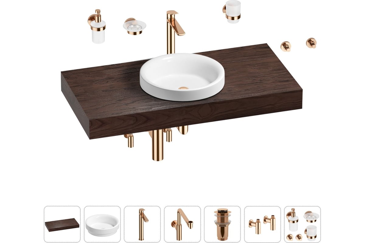 Комплект мебели для ванной комнаты с раковиной Wellsee Genuine Tree ...