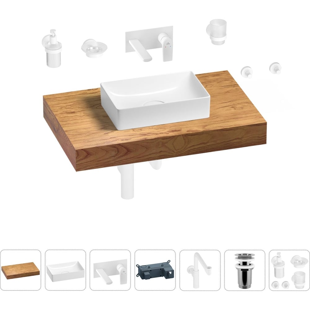 Комплект мебели для ванной комнаты с раковиной Wellsee Genuine Tree ...