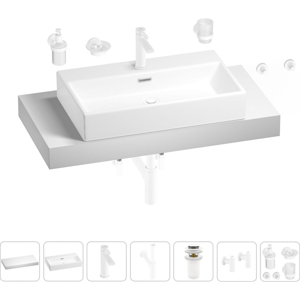 Раковина 70 см со столешницей 100 см Wellsee Graceful Pro в наборе 10 в ...