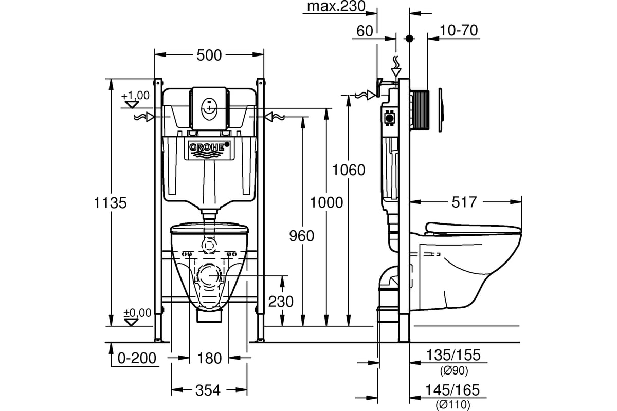 Инсталляция с подвесным унитазом GROHE Solido 4 в 1, Lecico Perth ...