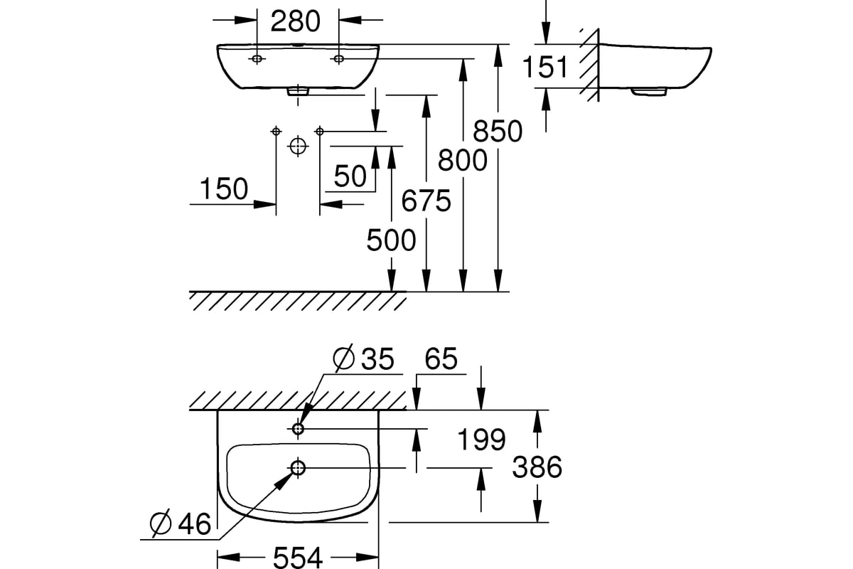 Подвесная раковина GROHE Bau Ceramic ширина 55 см 39440000 - выгодная ...