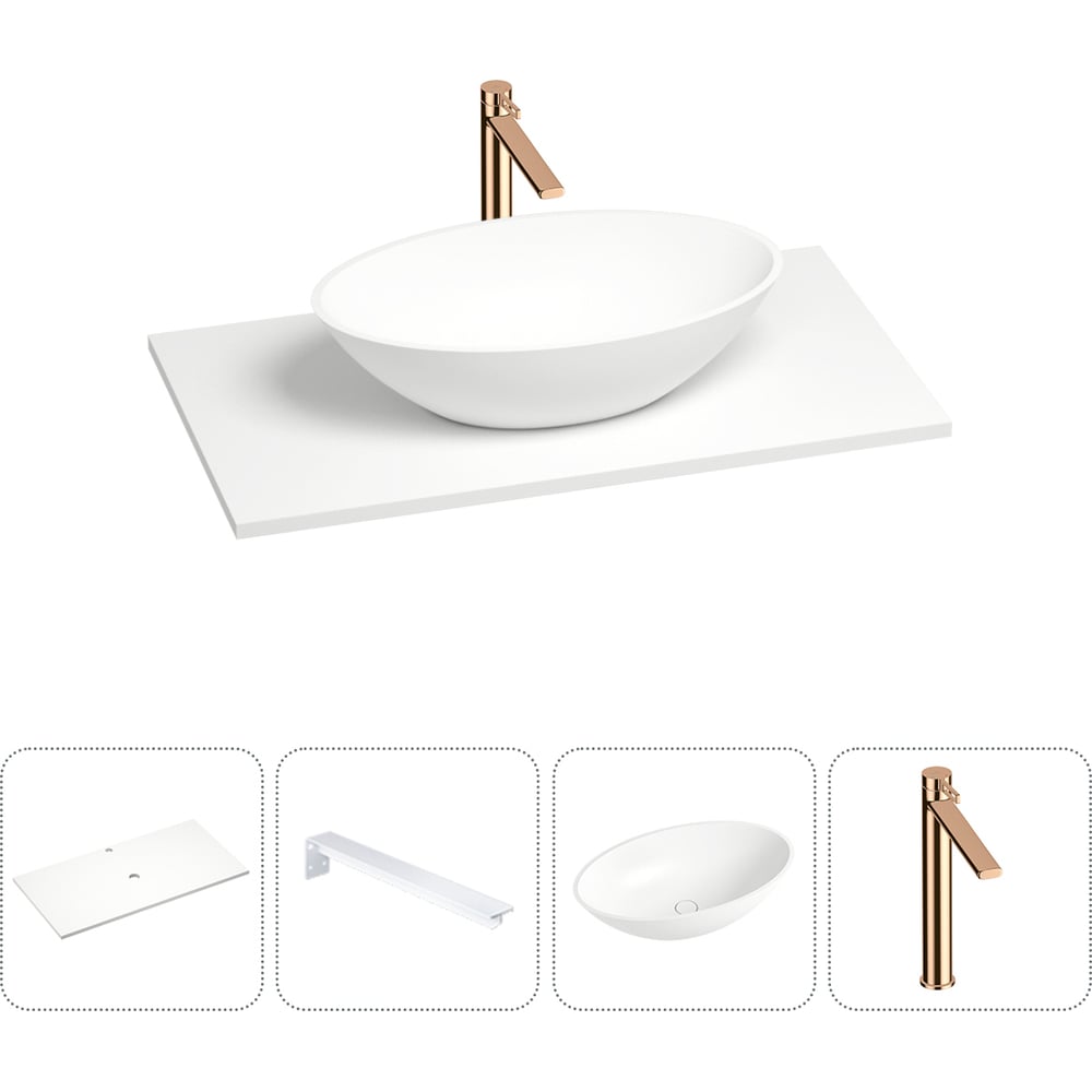 Раковина-столешница Wellsee Le.huit.mars в наборе 4 в 1: каменная ...