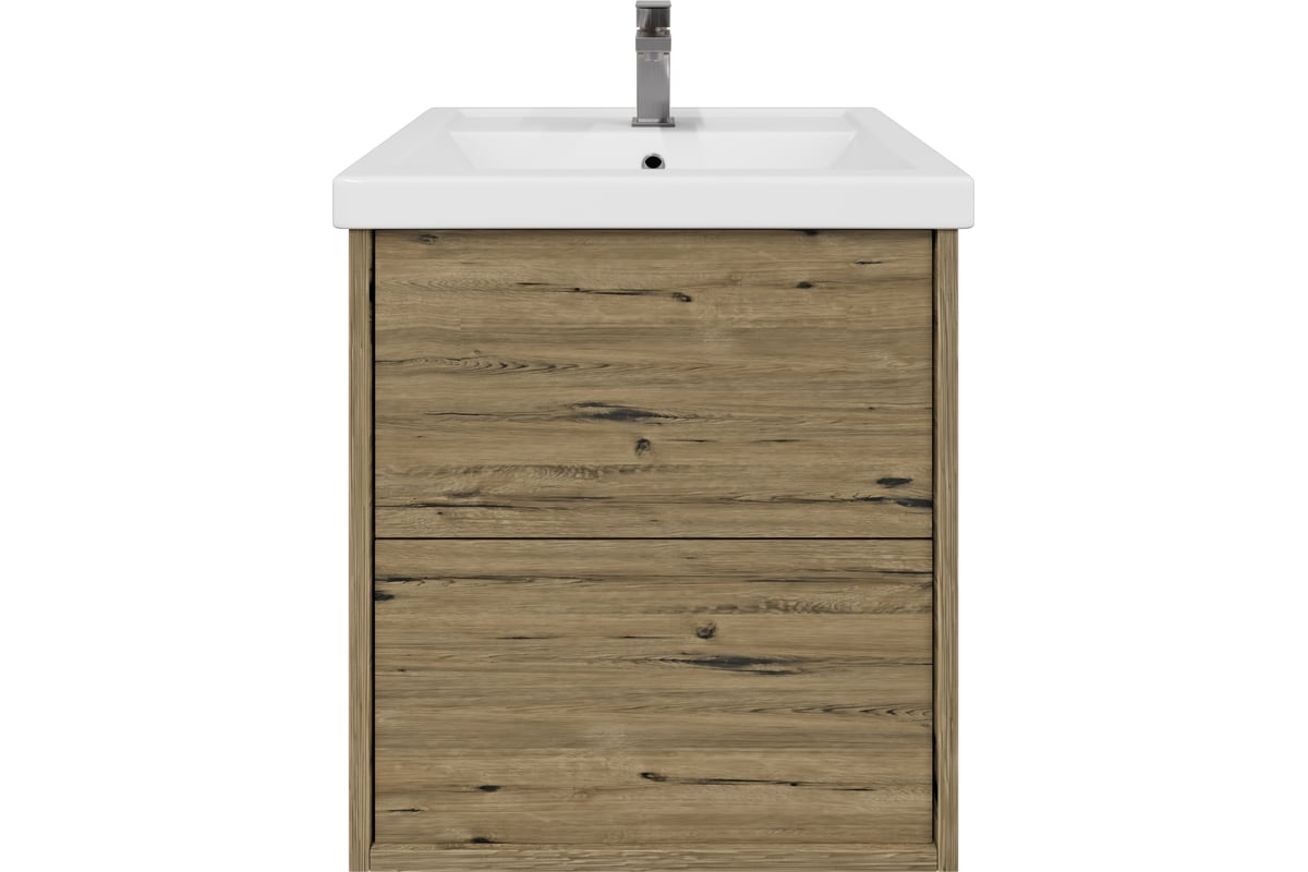 Подвесная тумба для ванной комнаты Sanstar Siva 50 с раковиной Фостер 50, дуб веллингтон табак ...