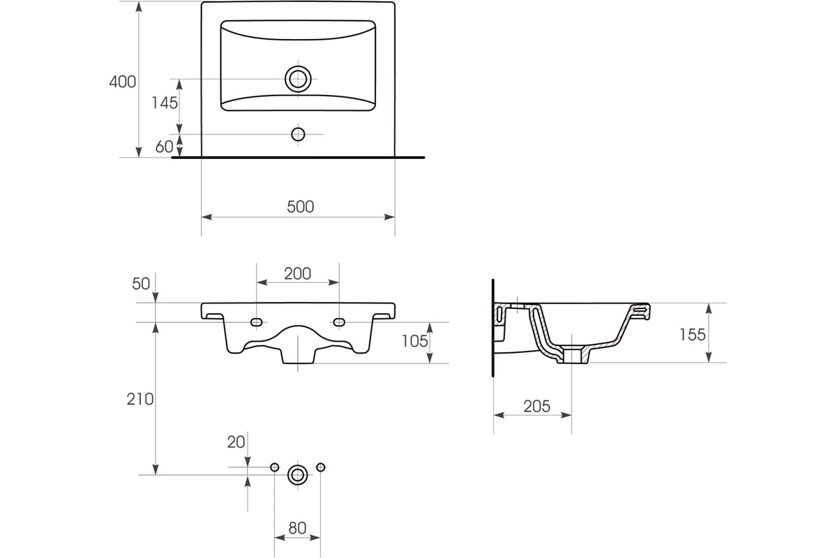 Тумба напольная Sanstar Адель 50 с раковиной Como 50 (комплект) для ...