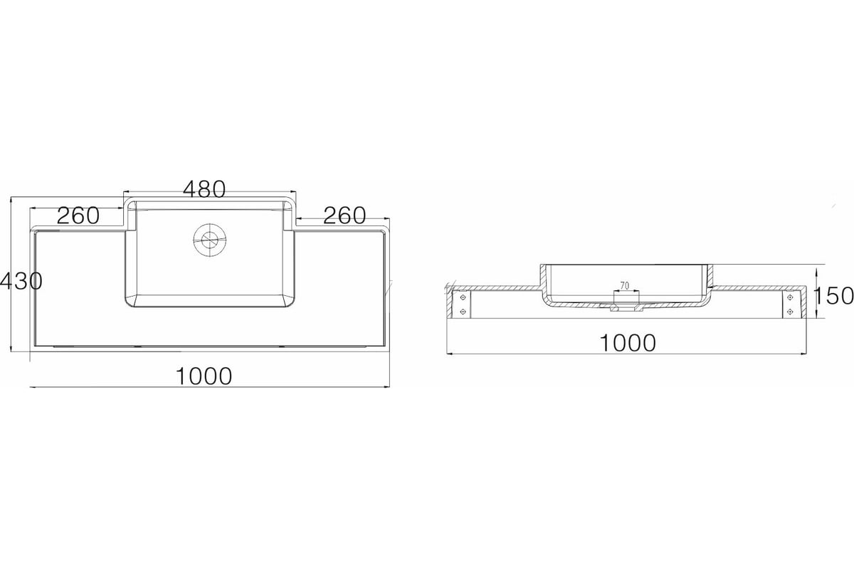 Раковина из искусственного камня NS Bath NSS-1044G глянцевая 1265 ...