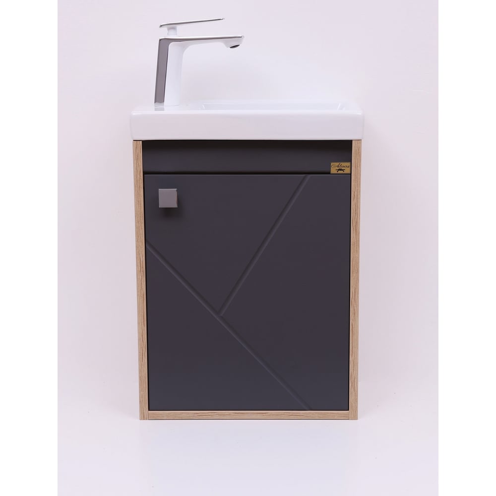 Комплект Alcora тумба подвесная Litos с раковиной Como 40, графит/дуб ...