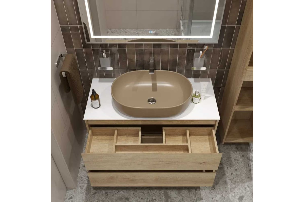 Подвесная тумба со столешницей и накладной раковиной BelBagno KRAFT 100 ...