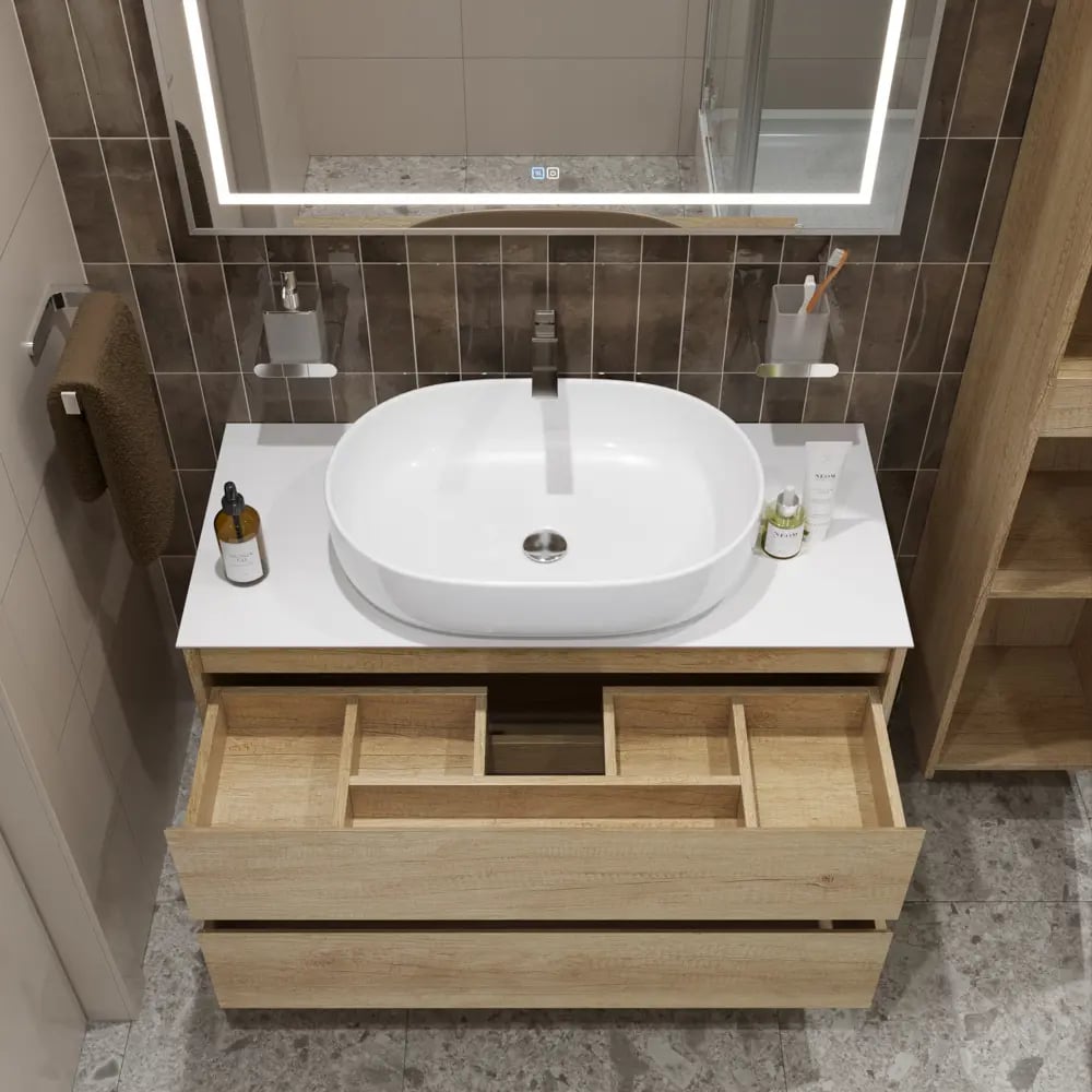 Подвесная тумба со столешницей и накладной раковиной BelBagno KRAFT 100 ...
