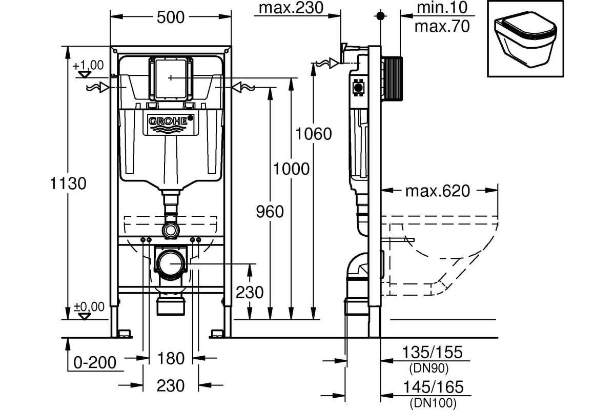 Система инсталляции для подвесного унитаза Grohe Rapid SL с ...