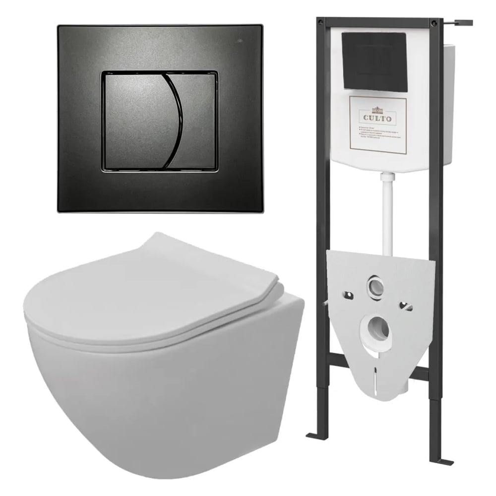Инсталляция с подвесным унитазом CULTO EIS, подвесной безободковый унитаз, сиденье с микролифтом ...
