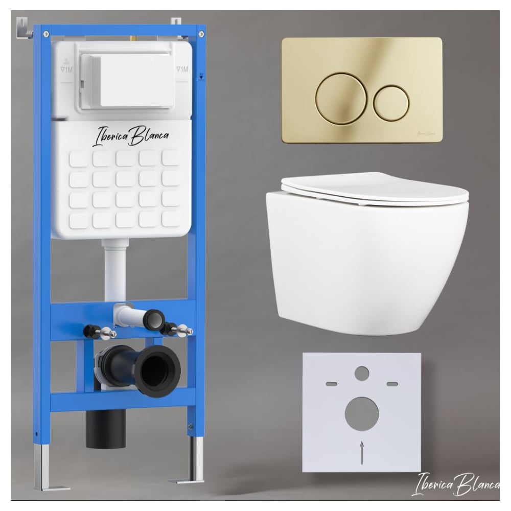 Комплект 3 в 1 инсталляция IBERICA BLANCA унитаз безободковый белый ...