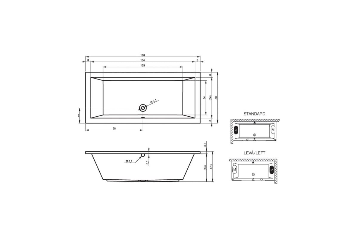 Акриловая ванна RIHO LUSSO 180-80 B036001005 - выгодная цена, отзывы ...