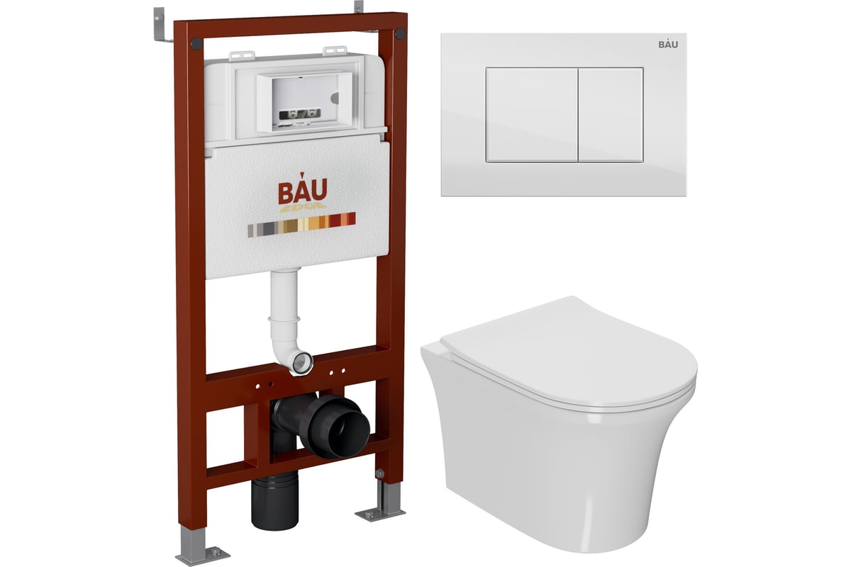 Комплект Bauedge BAU 6 в 1: инсталляция BAU PRO, унитаз подвесной ...