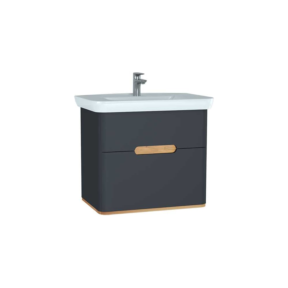 Тумба+раковина Vitra Sento 80см, 2 ящика, LED, матовый антрацит 60836 ...
