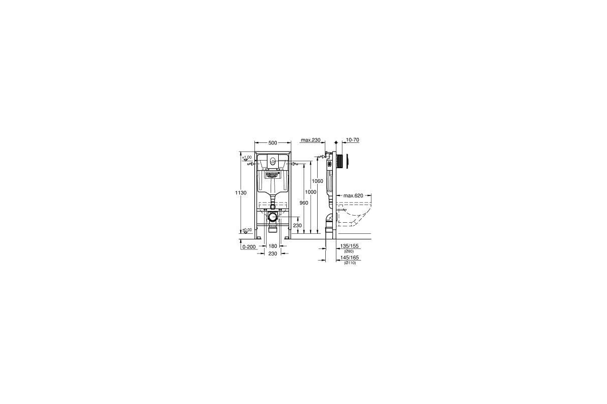 Инсталляция для унитаза GROHE 38722001 Rapid SL 6-9 л, 1.2 м, в ...