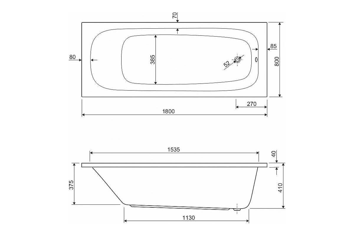 Акриловая ванна Cezares ECO-180-80-41-W37 - выгодная цена, отзывы ...
