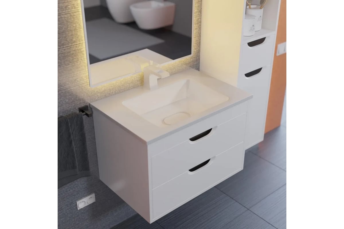 Тумба с раковиной для ванной Uperwood Modul_65 см, подвесная, матовая ...