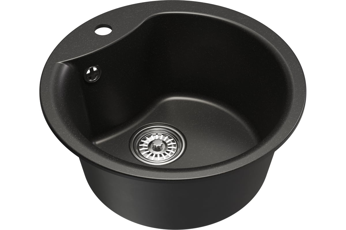 Мойка MIXLINE ML-GM12 круглая, ультра-черная 344, 480 мм глубина чаши ...