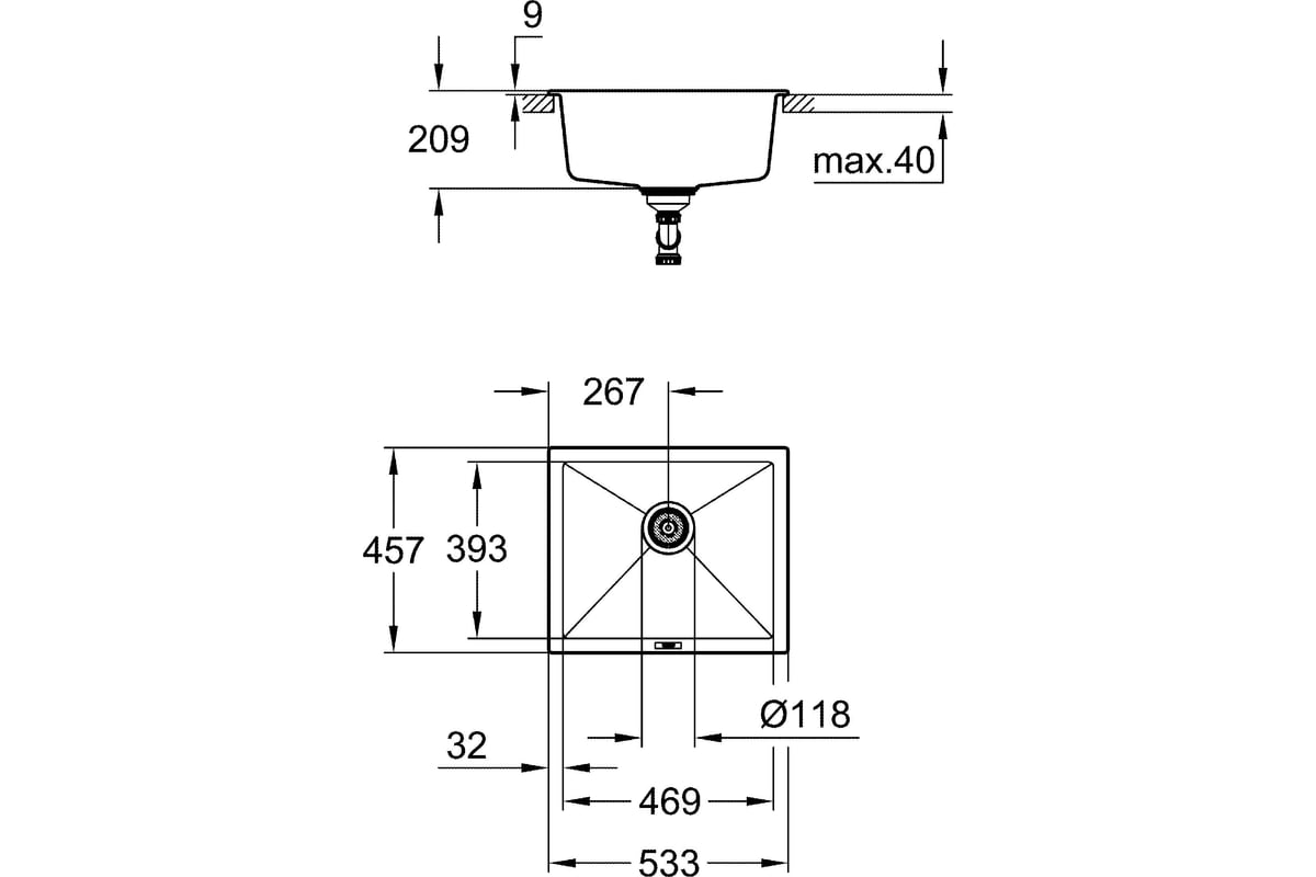 Композитная мойка Grohe K700U 60-C 53,3/45,7 1.0 с одной чашей 31654AP0 ...