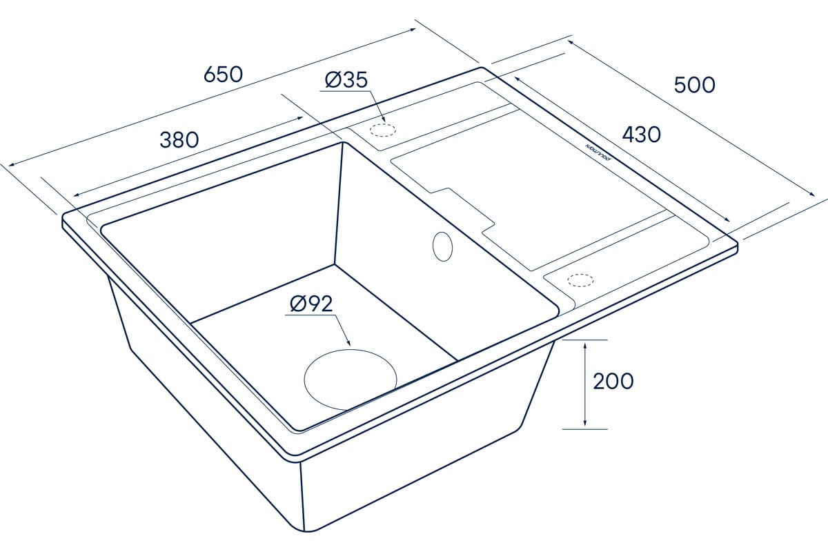 Гранитная мойка Paulmark FLUGEN 50-650 графит, 650х500 мм PM216550-DG ...