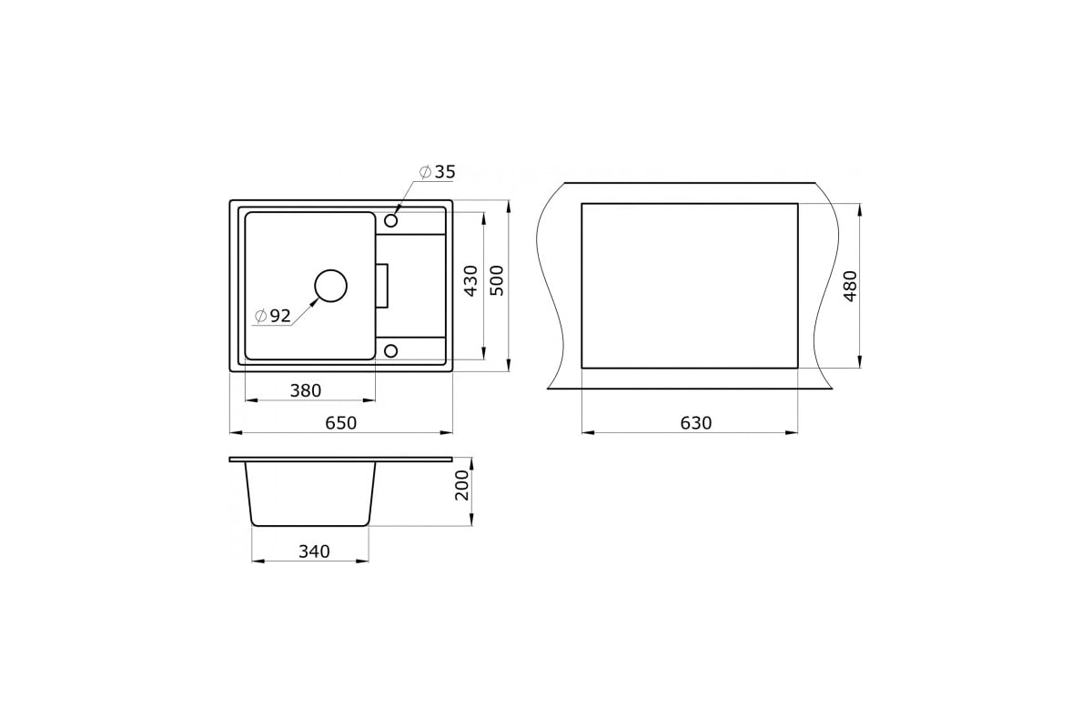 Гранитная мойка Paulmark FLUGEN 50-650 графит, 650х500 мм PM216550-DG ...