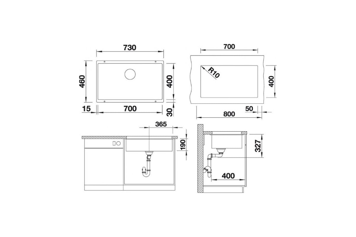 Мойка BLANCO SUBLINE 700 U SILGRANIT антрацит, с отводной арматурой ...