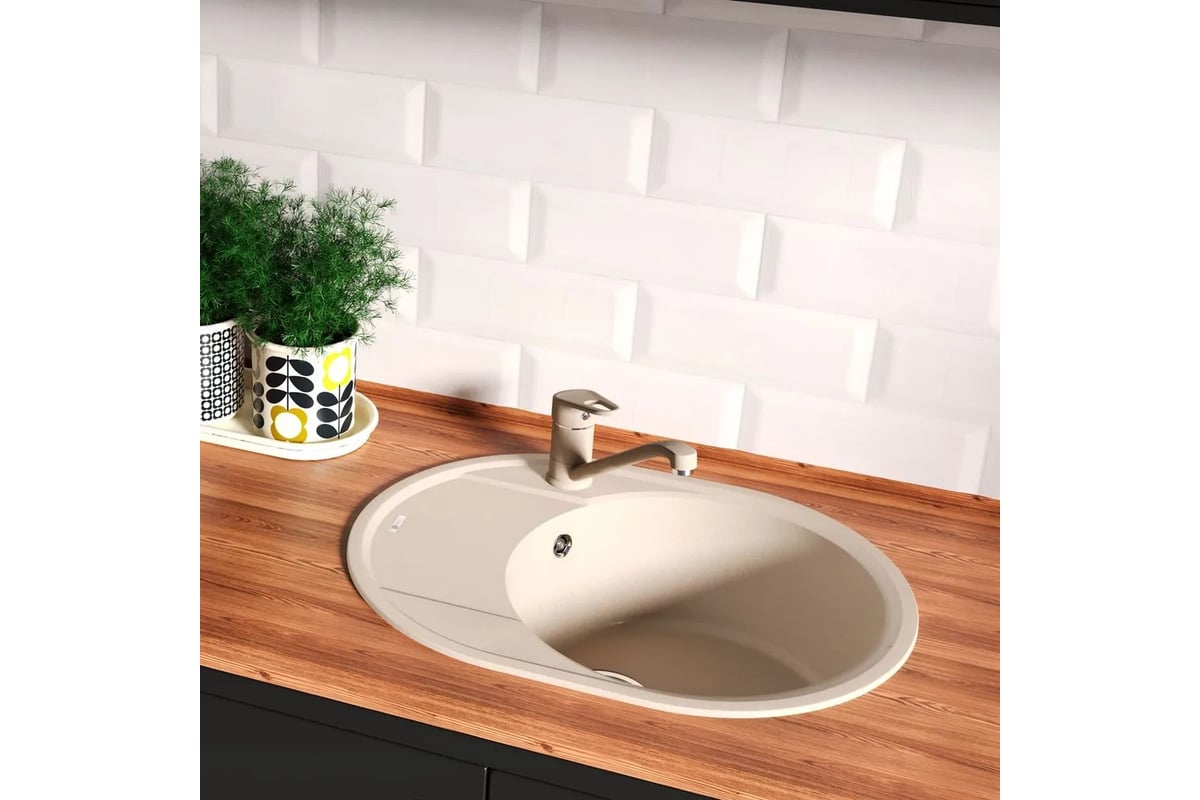 Мойка кухонная из кварцгранита Lemark LACHA 620 грей, комплектация: крепеж, сливная арматура с ...