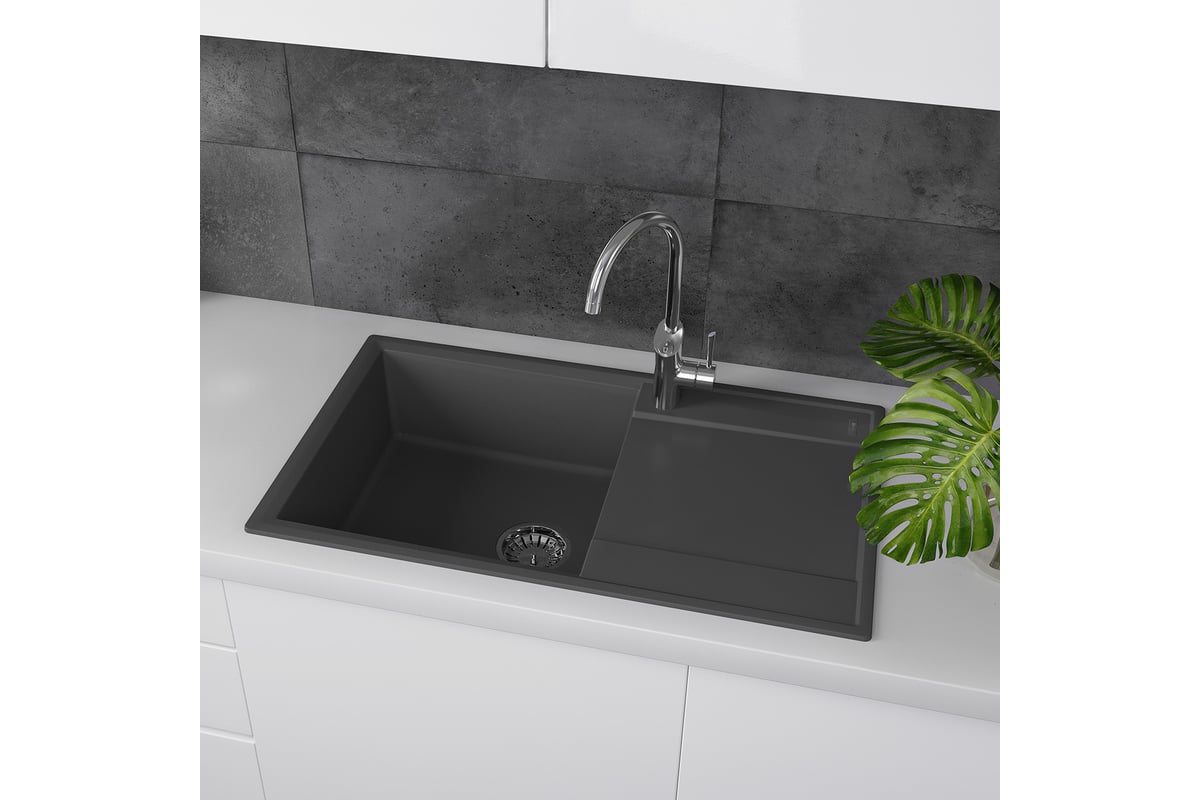 Мойка кухонная из кварцгранита Lemark IMANDRA 840 цвет: грей, комплектация: крепеж, сливная ...