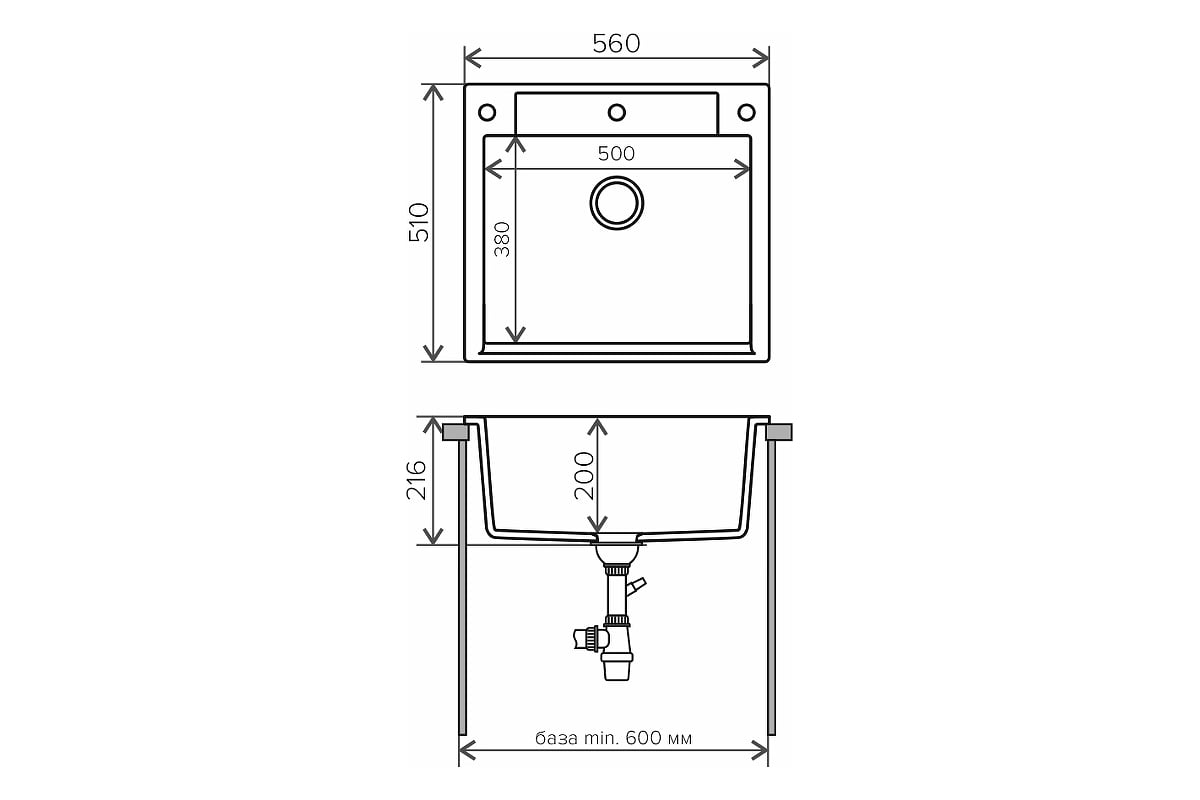 Кухонная мойка Polygran ARGO-560 (№16 Черный) 575806 - выгодная цена ...