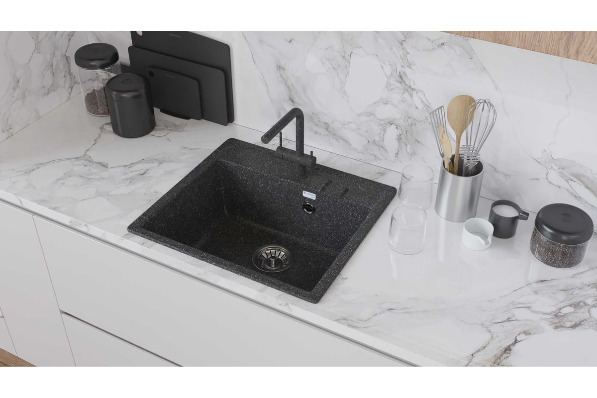Мойка SANTREK AQUA SQUARE SA-S560 1 чаша 560х500 мм, графит-309, без ...