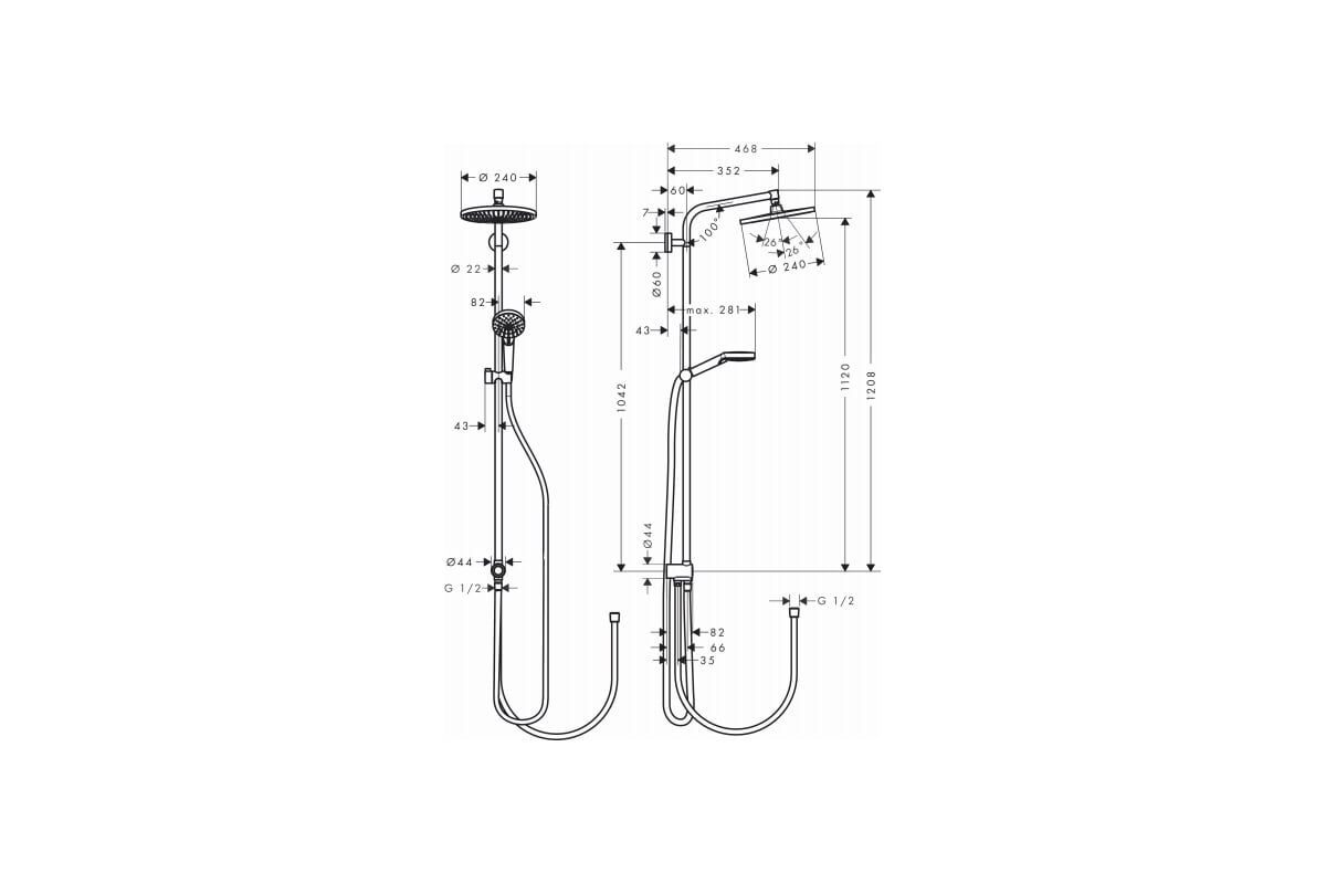 Душевая система HANSGROHE 27270000 Crometta S 240 1jet Showerpipe Reno ...