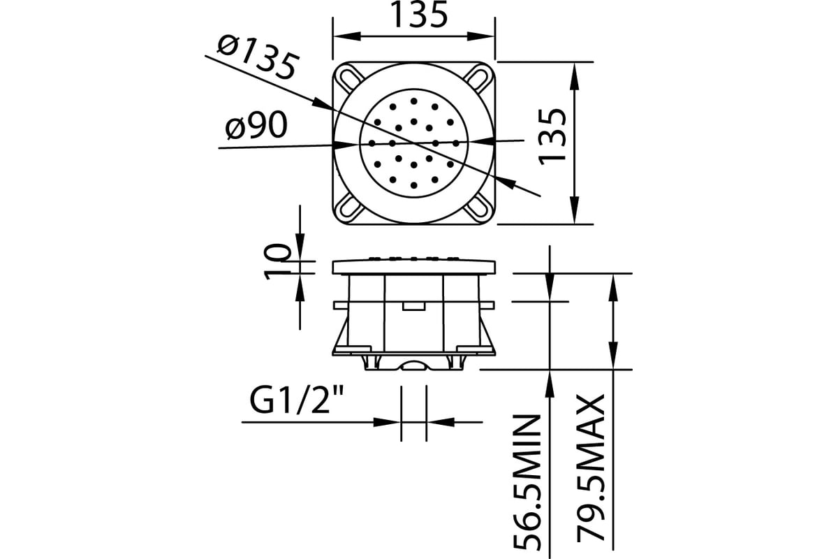 Гидромассажная встраиваемая форсунка CLEVER ROUND д.135 99617 ...