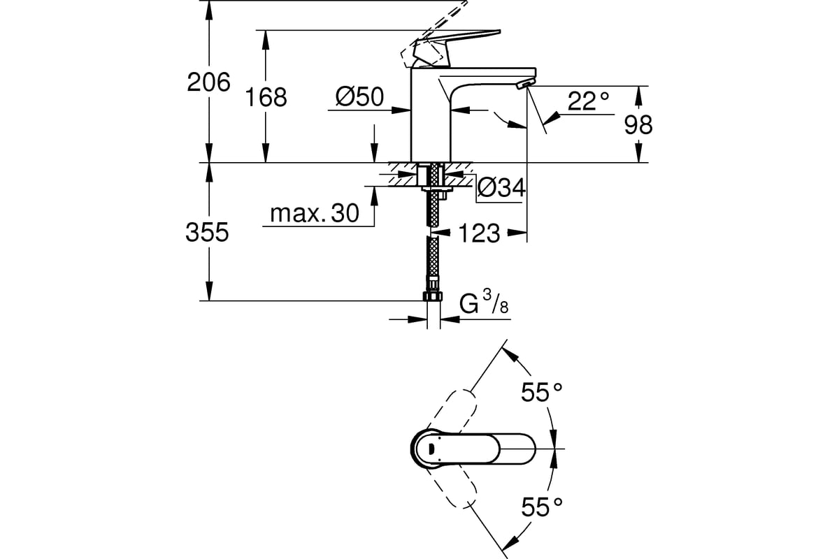 Однорычажный смеситель для раковины GROHE Eurosmart Cosmopolitan ...