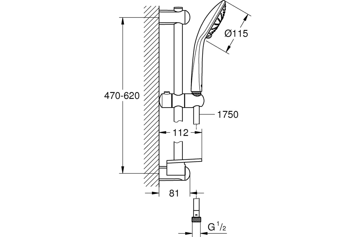 Душевой гарнитур с полочкой GROHE Euphoria Duo 600 мм, 9,5 л/мин ...