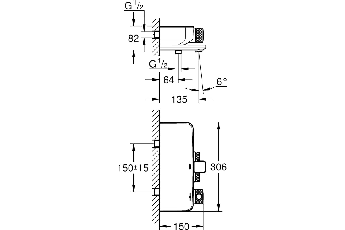 Термостат для ванны GROHE GRT SmartControl настенный монтаж, полочка, 2 ...
