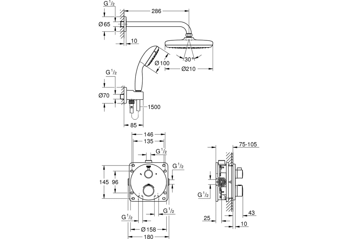 Набор для комплектации душа GROHE Grohtherm 34727000 - выгодная цена ...