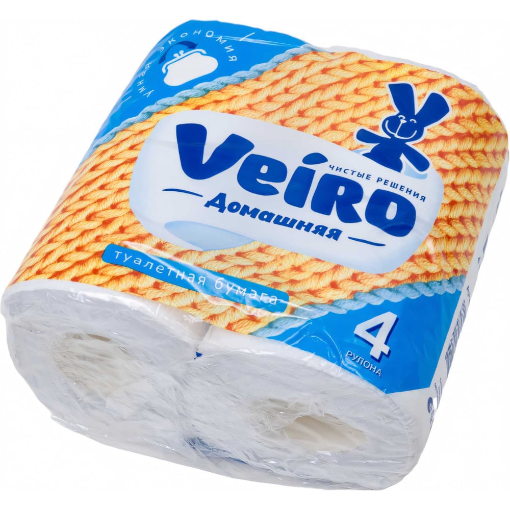 Бумага туалетная бытовая VEIRO Домашняя спайка 4 шт, 2-х слойная, белая ...