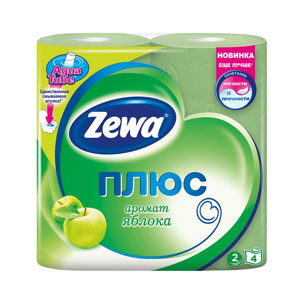 Туалетная бумага ZEWA Плюс ЯБЛОКО 2-х слойная, 4 шт МДК-144004 ...