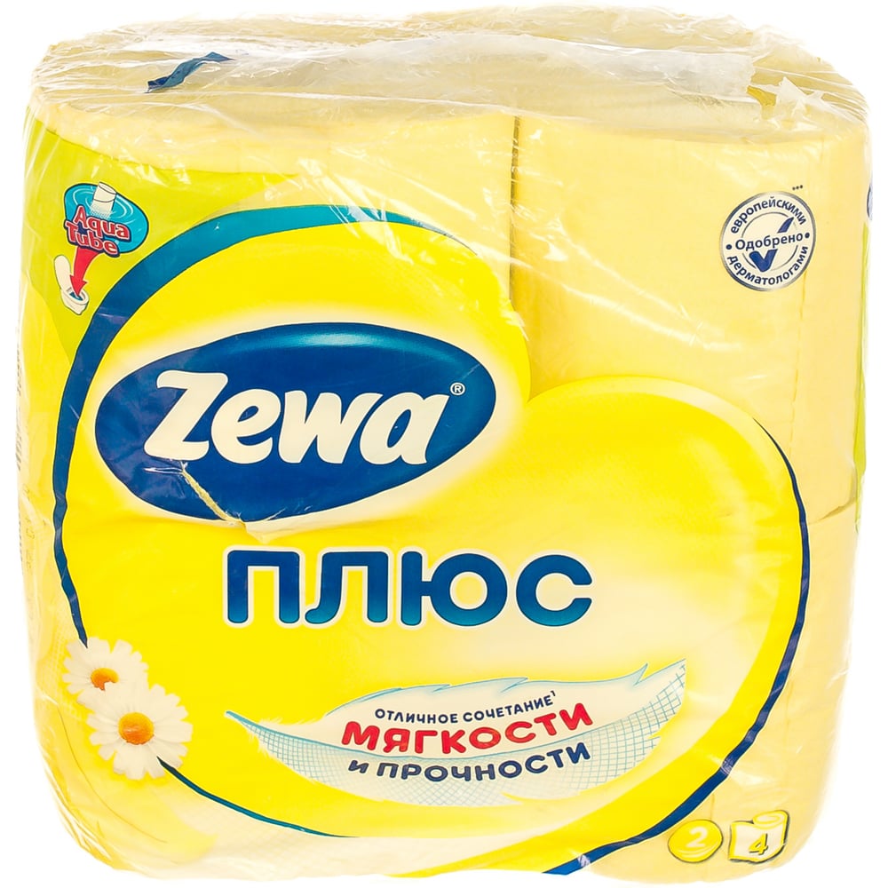 Бумага туалетная бытовая ZEWA Plus спайка 4 шт, 2-х слойная, аромат ...
