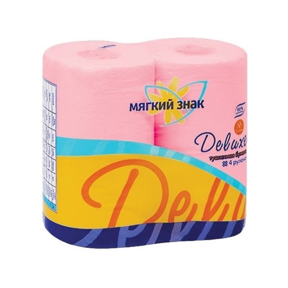 Туалетная бумага МЯГКИЙ ЗНАК Deluxe 4 рулона, розовая МДК-С44 ...