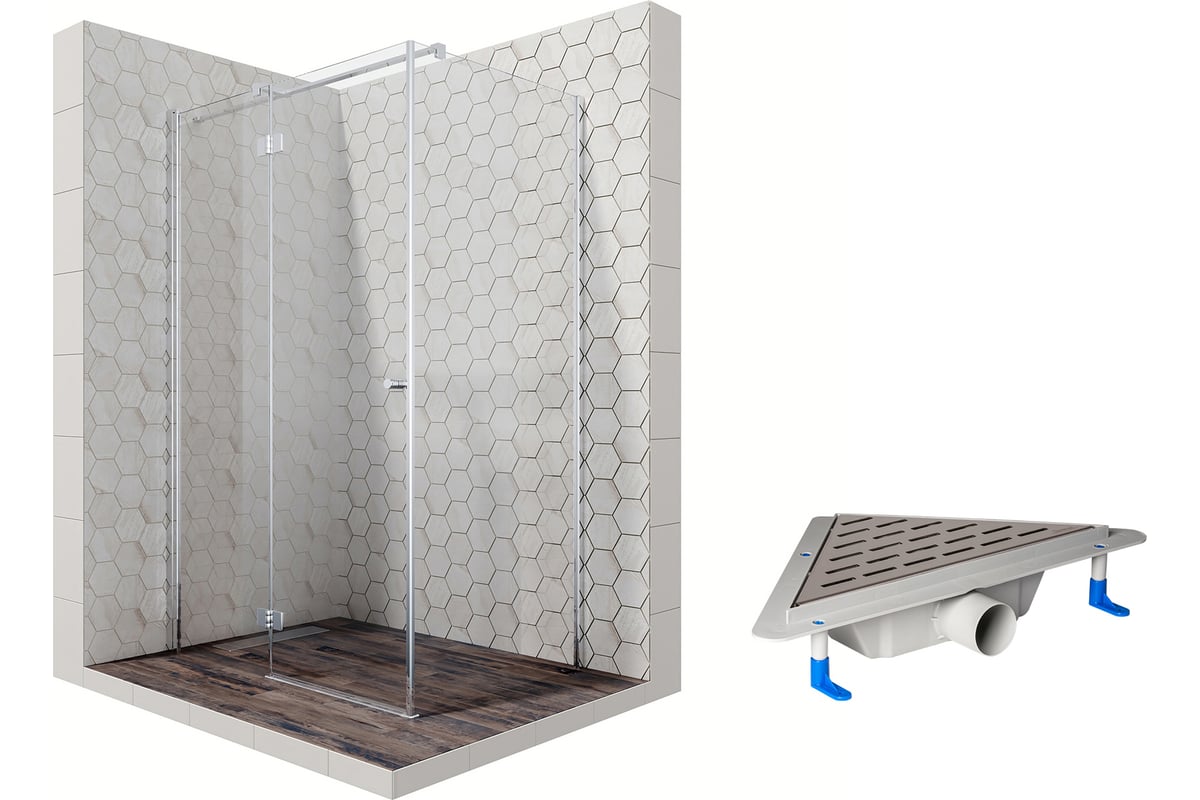 Душевой уголок 120x80 с трапом и распашной дверью Ambassador Diamond ...