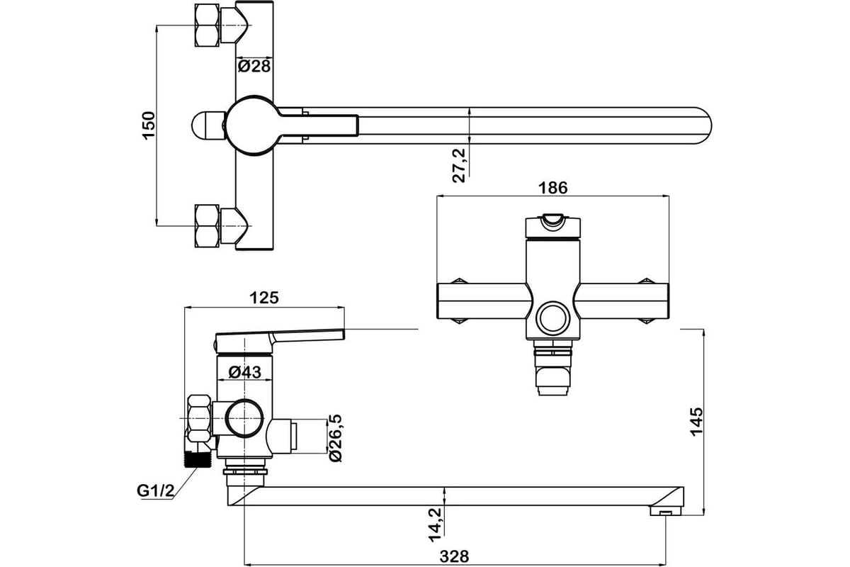 Однорычажный смеситель для ванны Swedbe Diana с длинным Z-изливом, EAN ...
