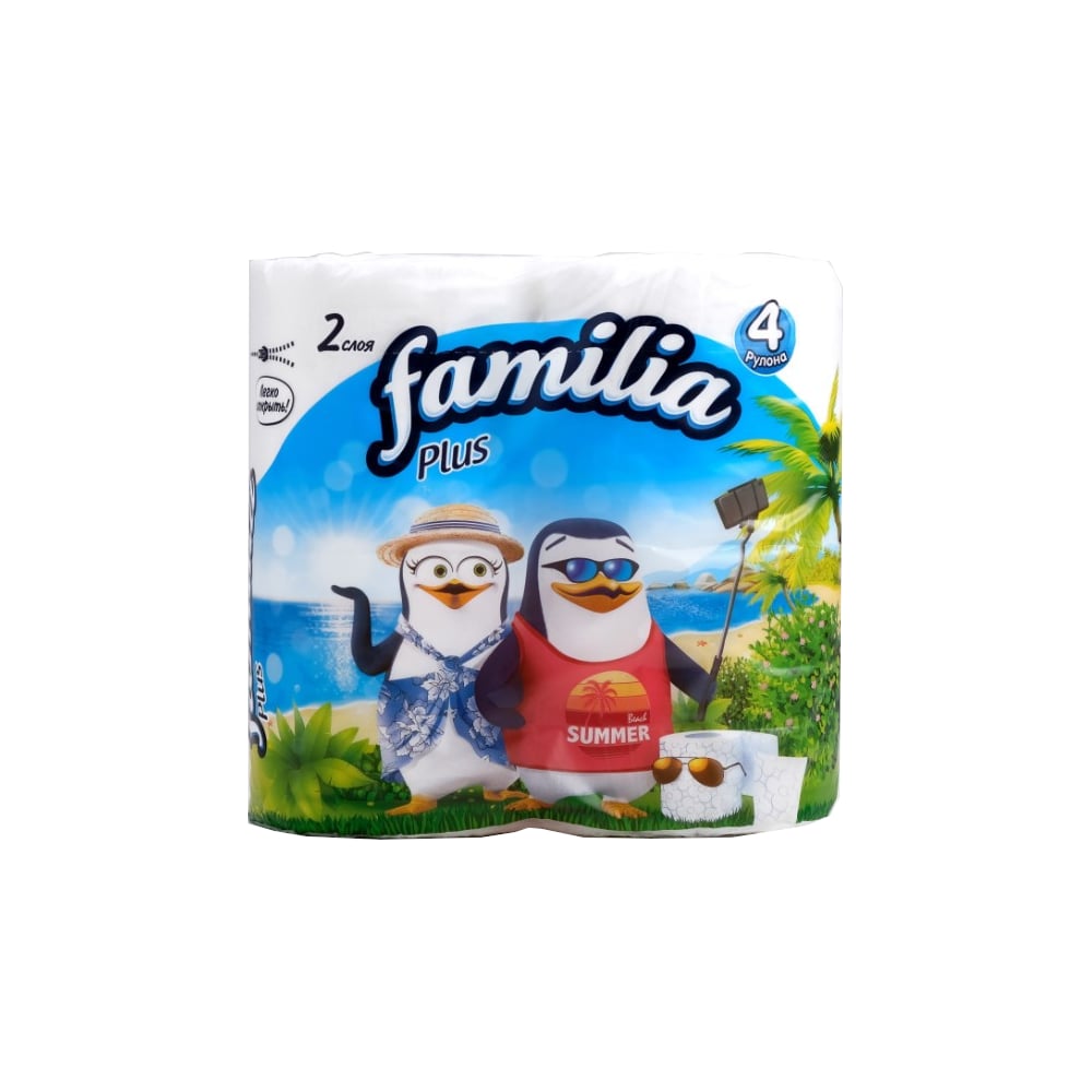 Туалетная бумага FAMILIA PLUS Лето белая, 2 слоя, 4 рулона 1015031407 ...