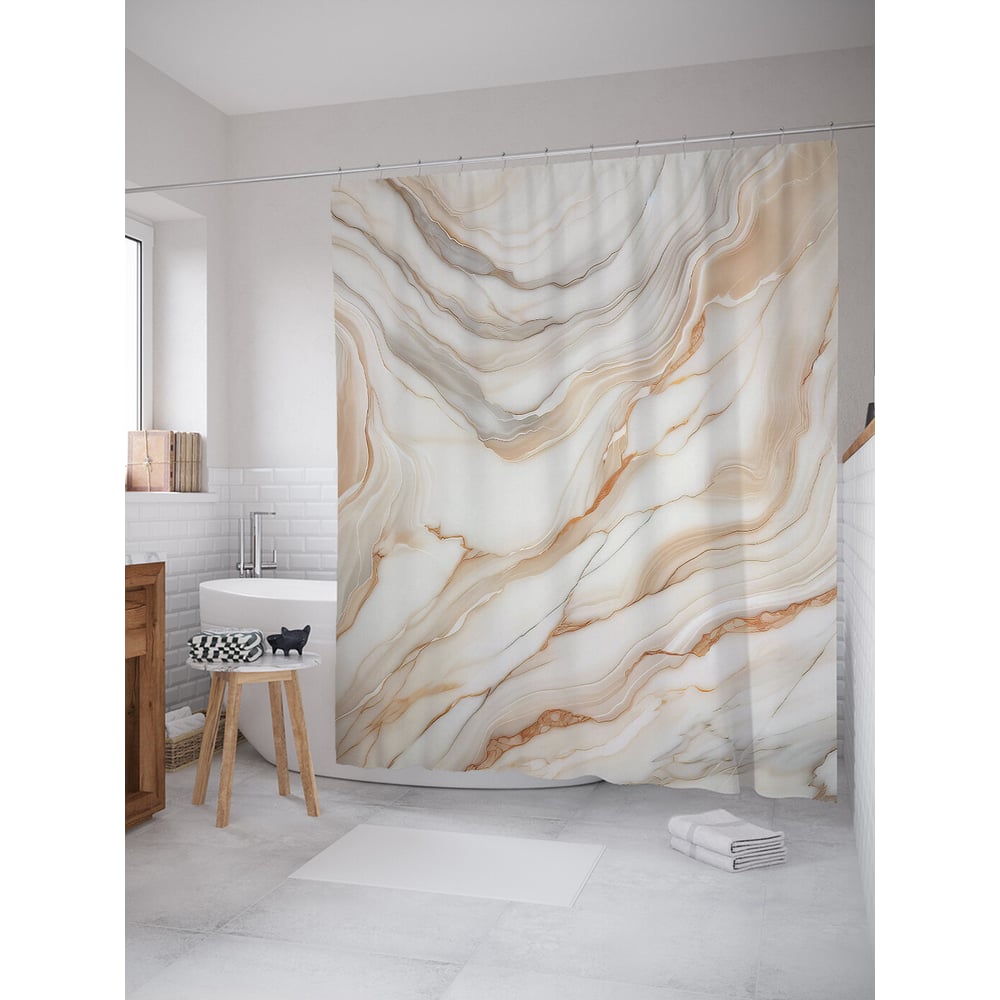 Штора для ванной, занавеска водоотталкивающая в ванную комнату тканевая JoyArty "Нежный мрамор ...