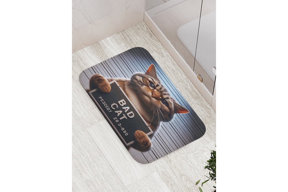 Коврик для ванной комнаты и туалета противоскользящий JoyArty "Плохой кот" 52x77 см bath_429894 ...