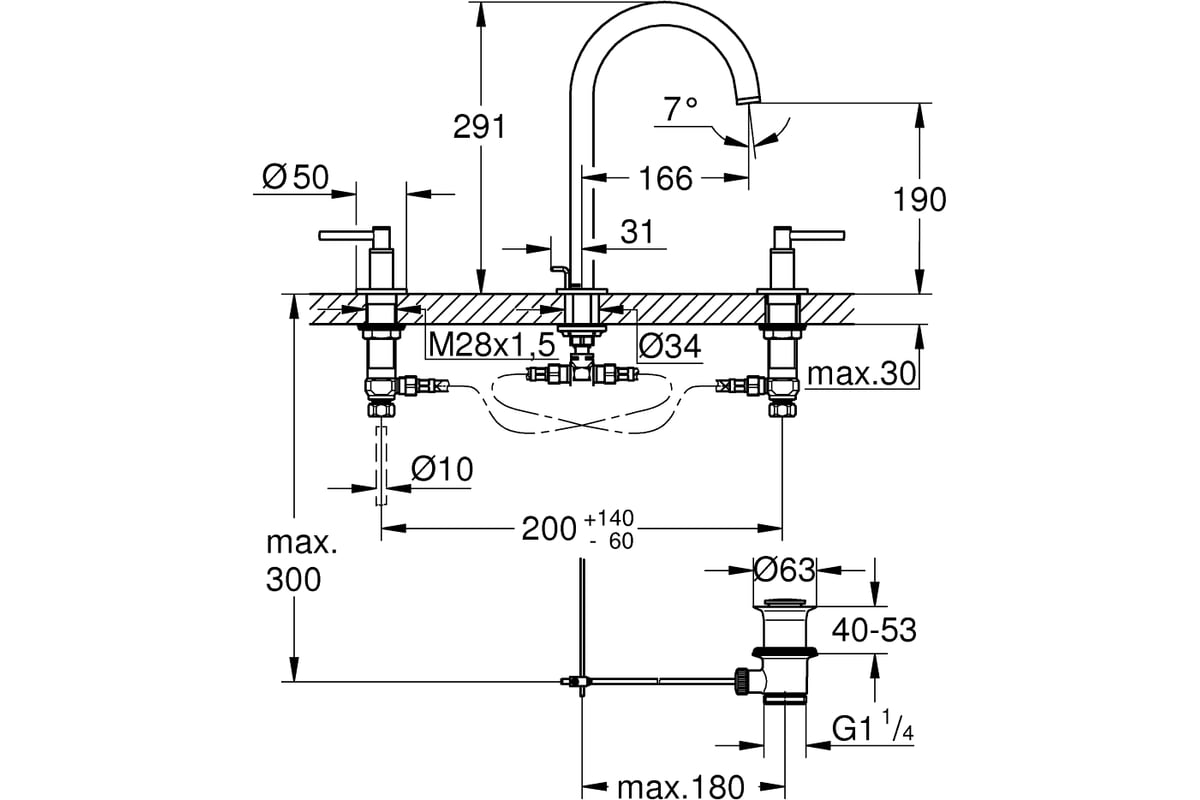 Двухвентильный смеситель для раковины Grohe Atrio New на 3 отверстия ...